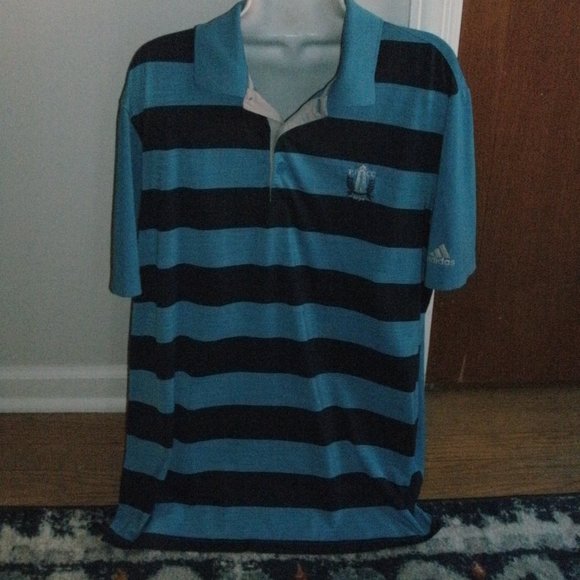 adidas | Shirts | Adidas Golf Blue Stripe Polo Shirt Embroidered Pj ...